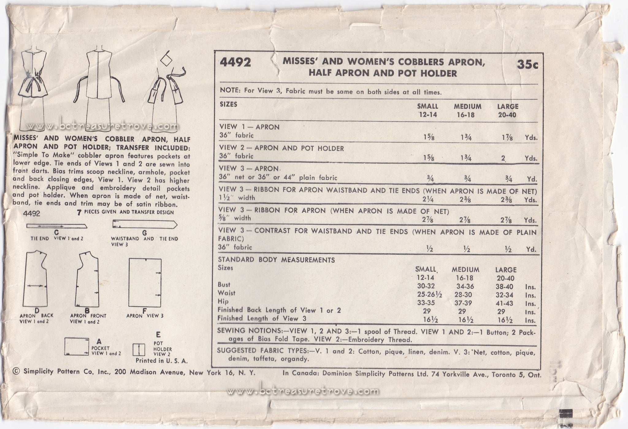 cobbler apron sewing pattern
