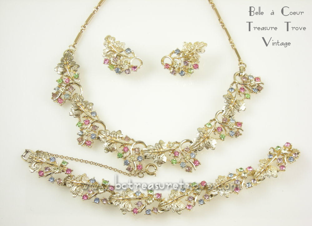 Coro Pastel Rhinestone 3 Piece Set Vintage Parure – Belle à Coeur ...